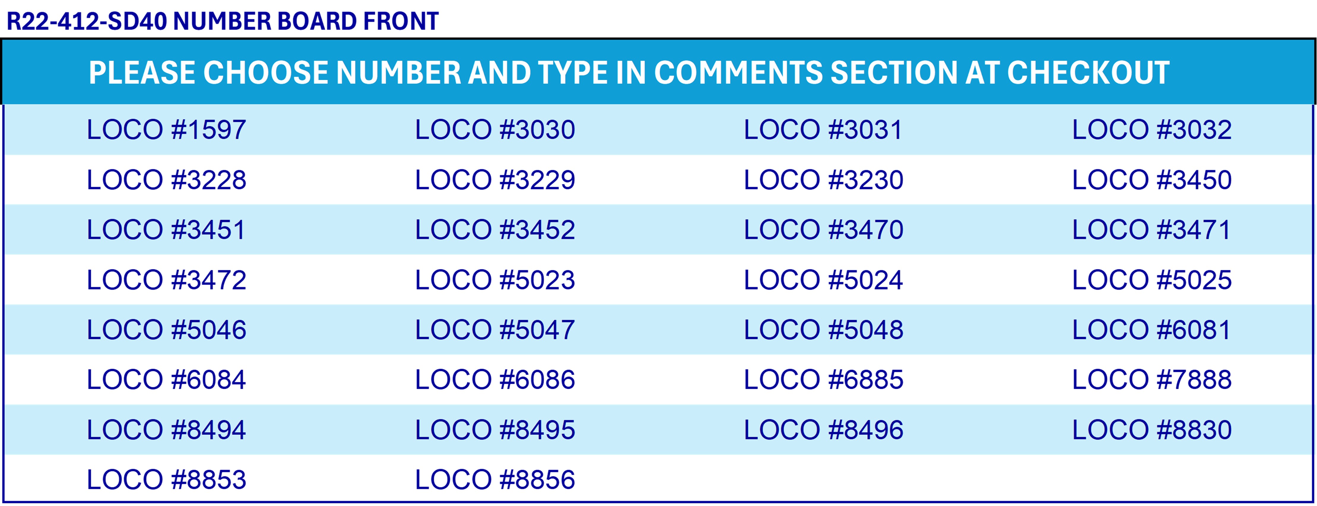 SD40 NUMBER BOARD FRONT NUMBER/LOCO?